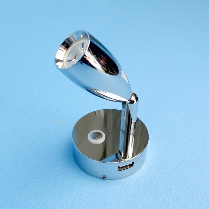 Relaxn LED Bullet Reading Light + USB, Chrome, Warm White