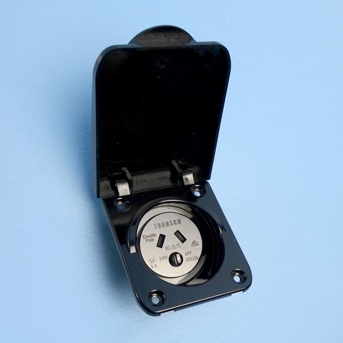 Transco 10A Caravan Power Outlet (Black) 240V, IP54