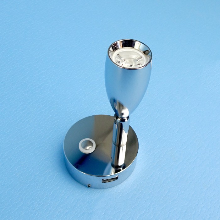 Relaxn LED Bullet Reading Light + USB, Chrome, Warm White